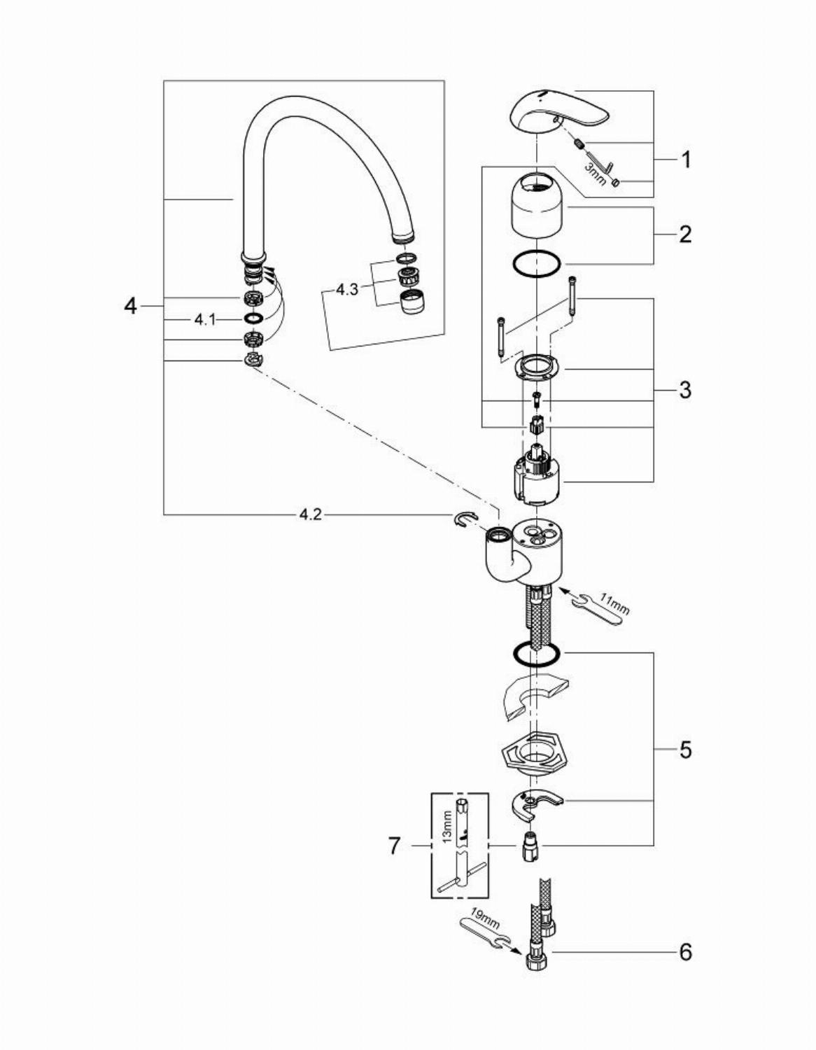 Grohe Euroeco New Keukenmengkraan Hoge Uitloop 32752000 :: Keukenkraan ...