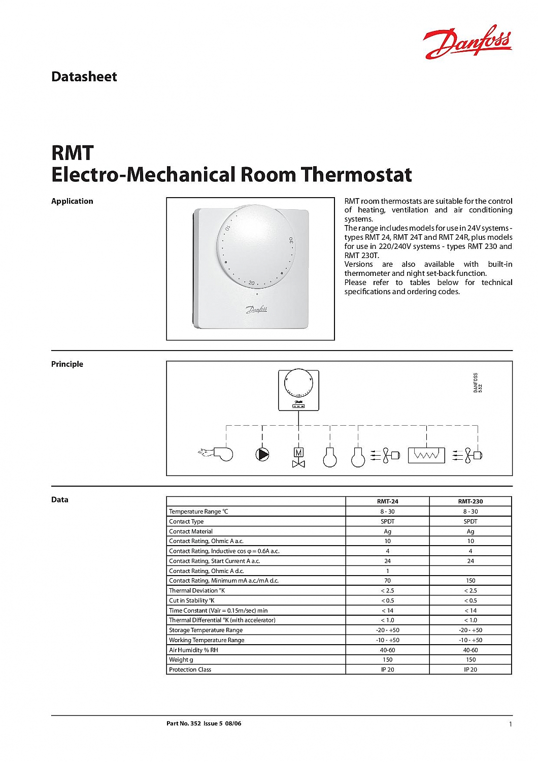 Danfoss kamerthermostaat 230V RMT 230 3 of 4-aderig 087N1100 ...