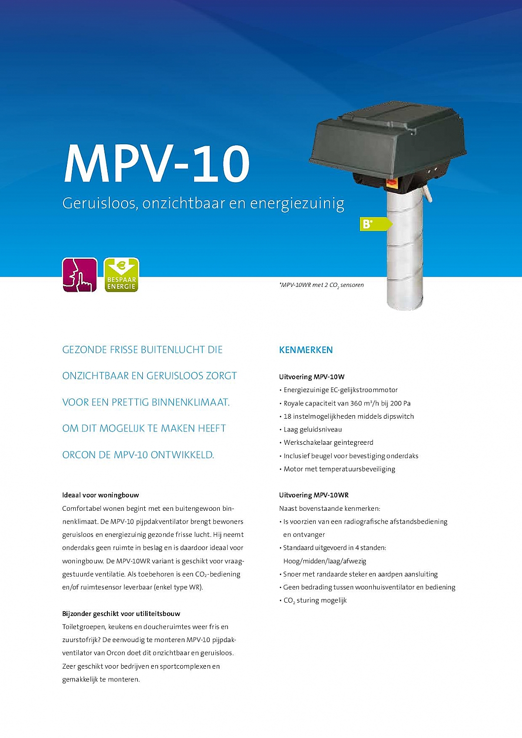 Orcon Pijpdakventilator MPV-10WR 420m3/h + RFT bediening 21100190 | Sanispecials.nl