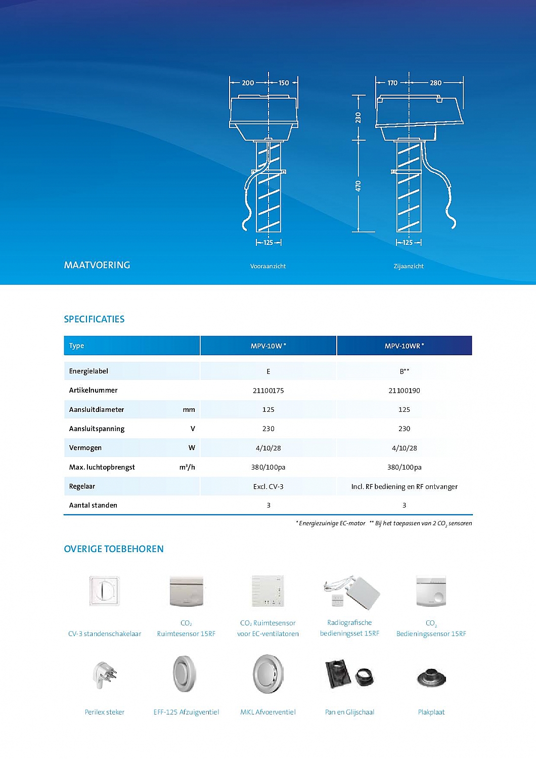 Orcon Pijpdakventilator MPV-10WR 420m3/h + RFT bediening 21100190 | Sanispecials.nl