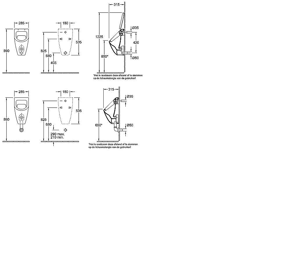 Villeroy & Boch Subway urinoir m. bevestiging z. deksel wit 75130001 ...